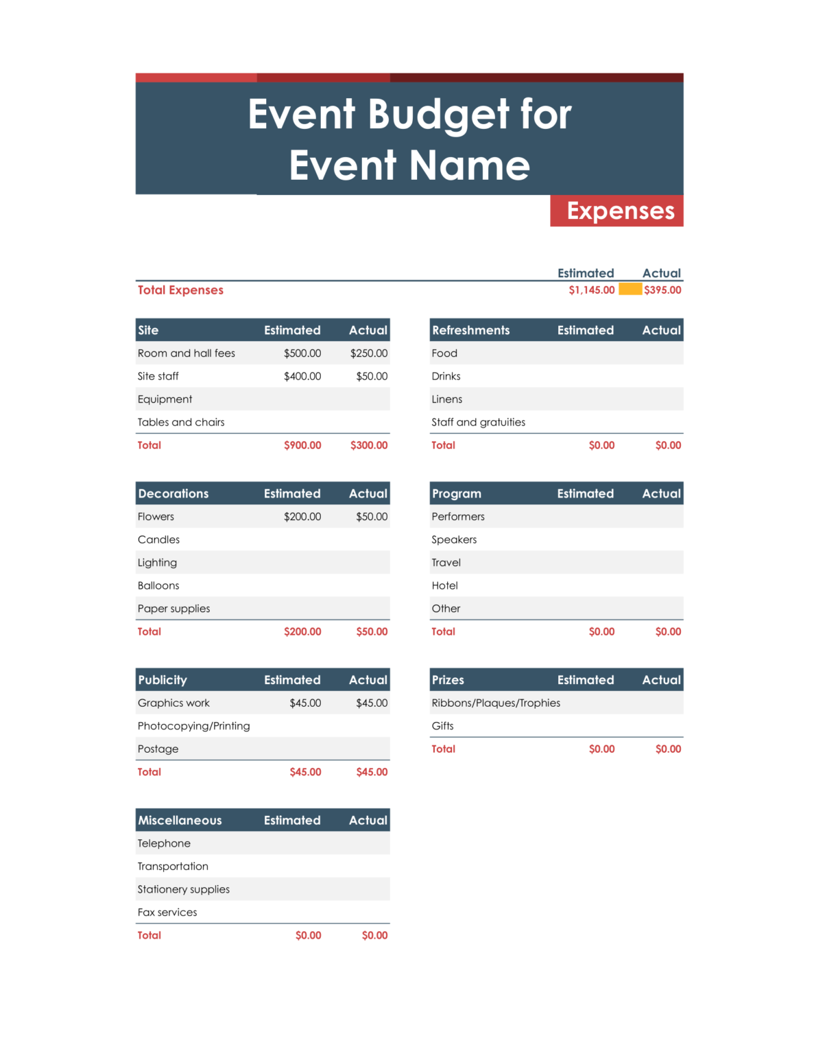 Download Editbale Event Budget Sheet Excel Template