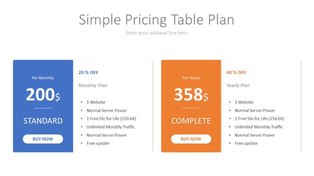 Download Free Simple Pricing Table Resume Sample