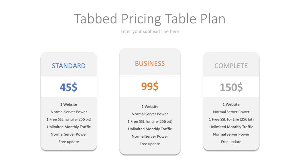 Download Free Tabbed Pricing Table Resume Sample